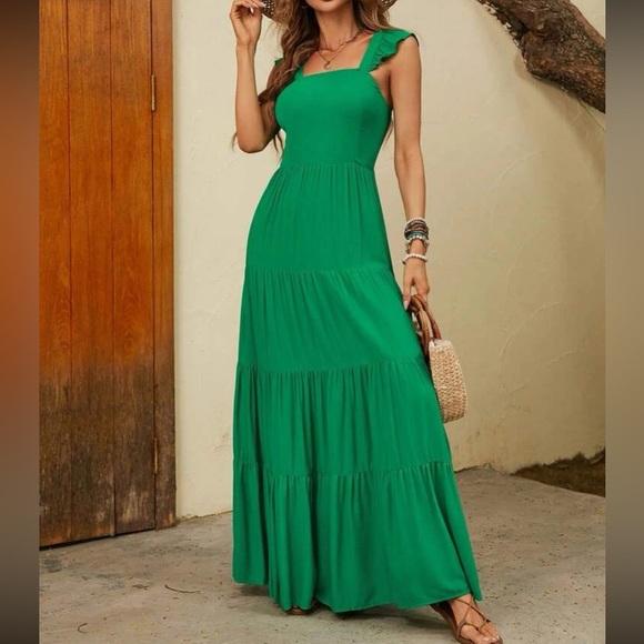 Dresses | Bobo Ruffle Hem Backless Maxi Dress | Poshmark